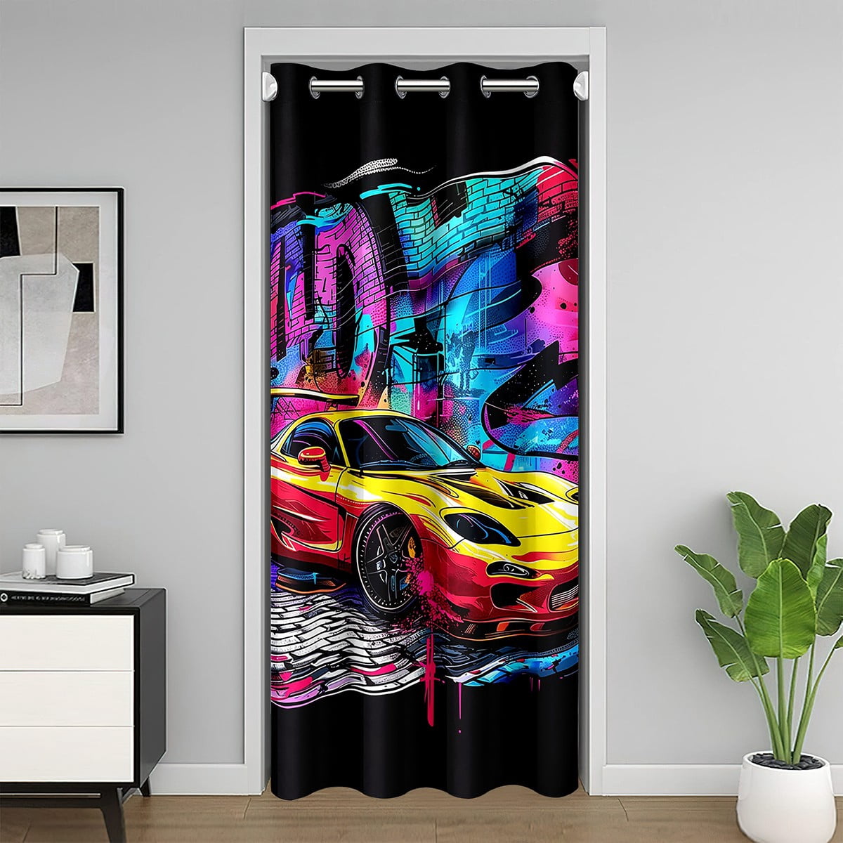 Erosebridal Graffiti Racing Car Door Curtain Panel 42x84, Splash Race ...