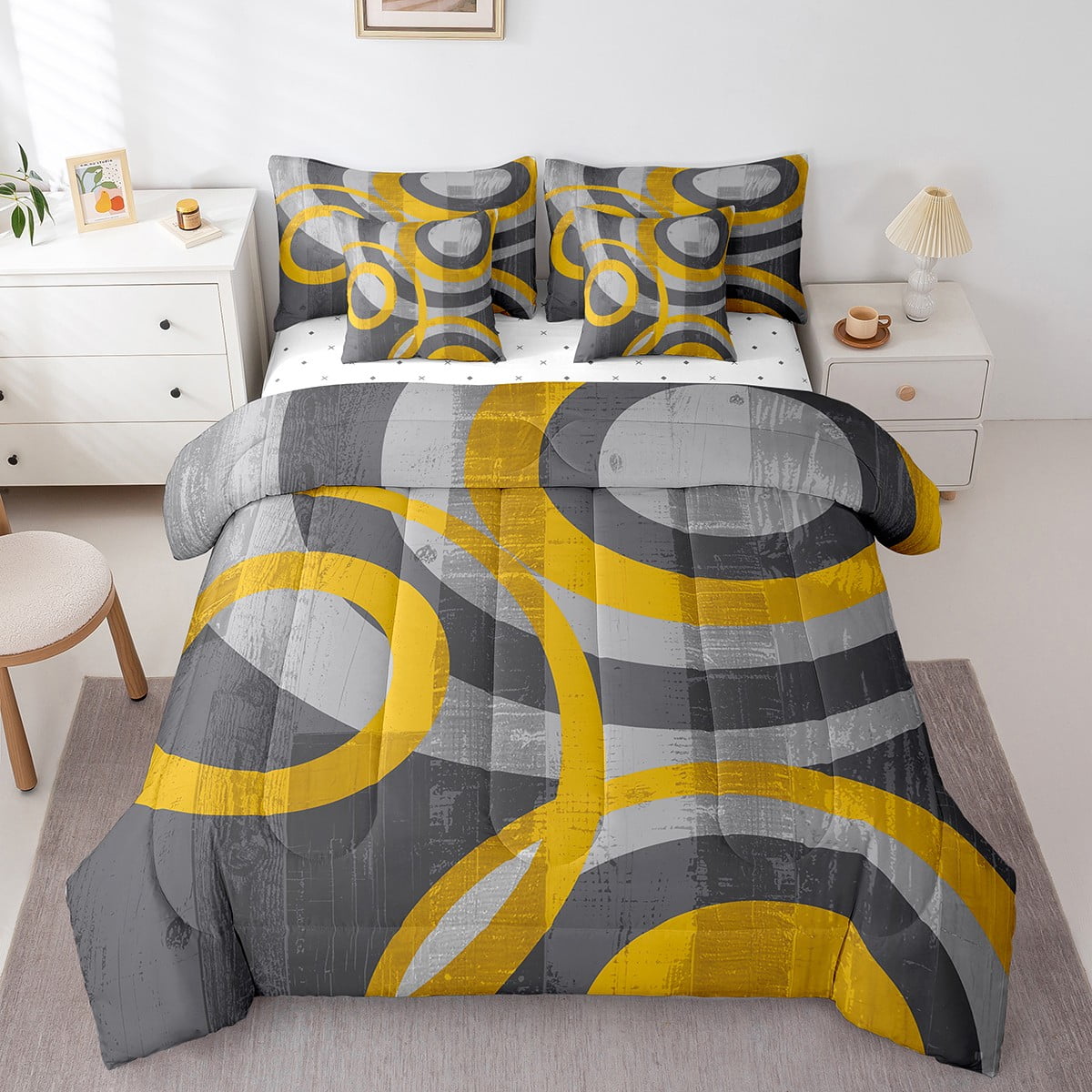 Erosebridal Gray Orange Bedding Sets Full Size, Abstract Swirl Circle ...