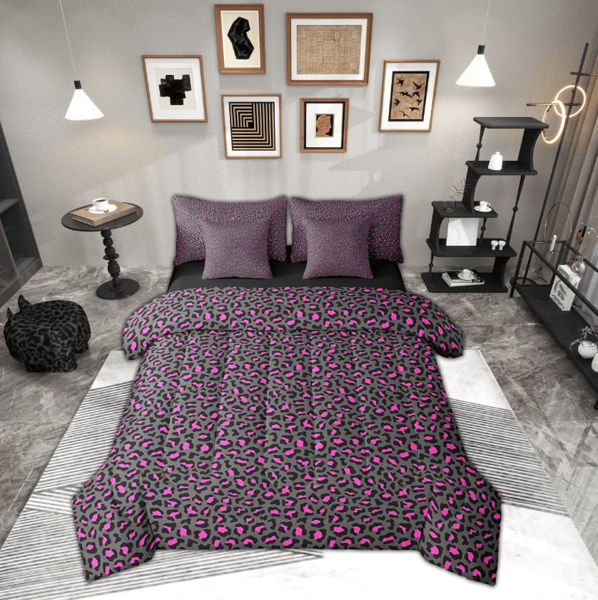 Erosebridal Gray Pink Cheetah Leopard Print Bedding Sets King Size ...
