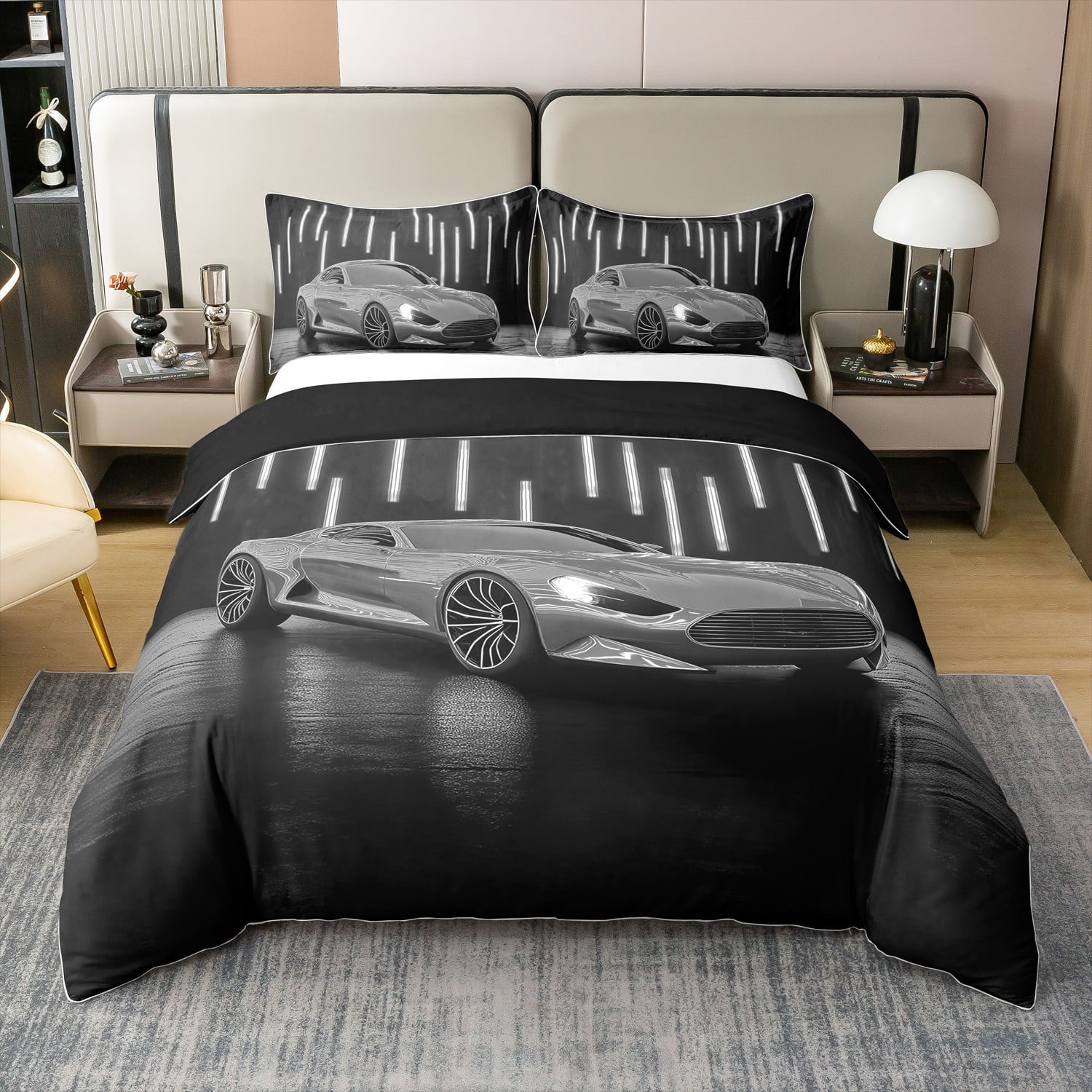 Erosebridal Gray Race Car 100% Cotton 100% Cotton Comforter Cover Queen ...