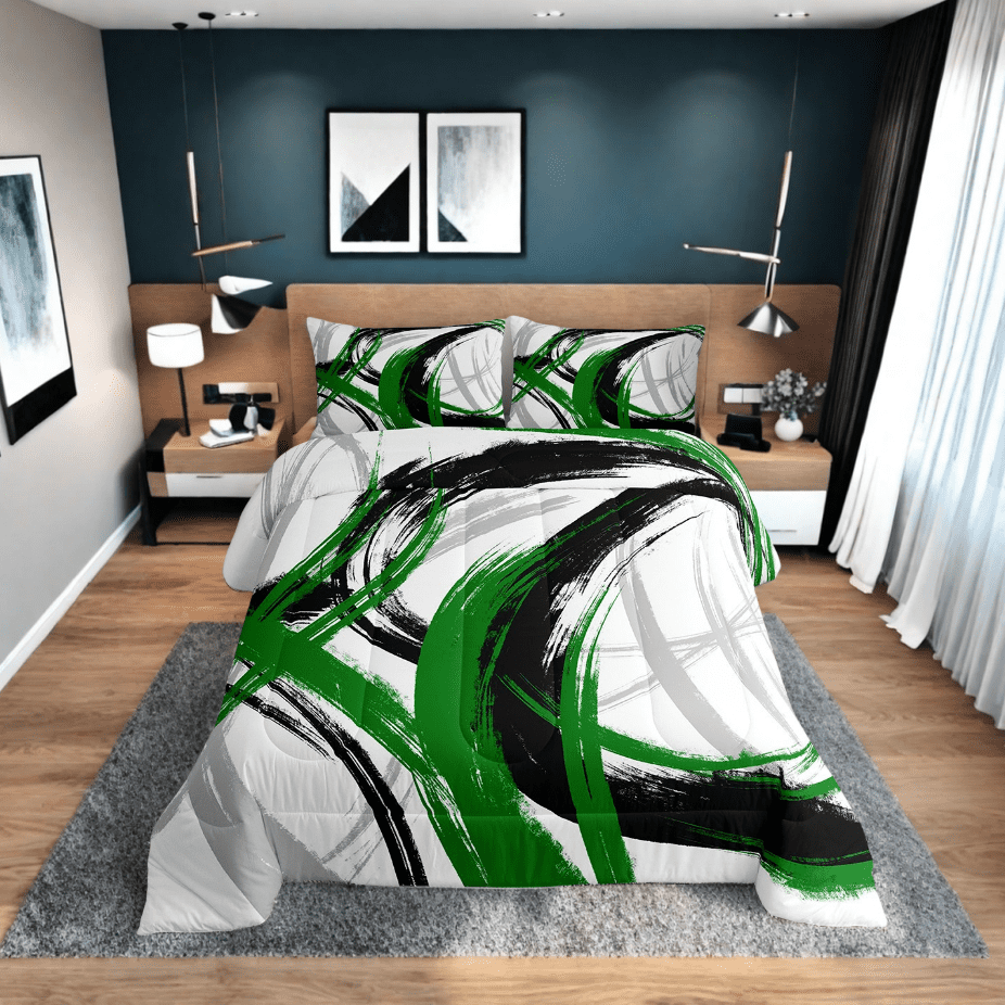 Erosebridal Green Abstract Comforter Sets Queen Size for Adults ...