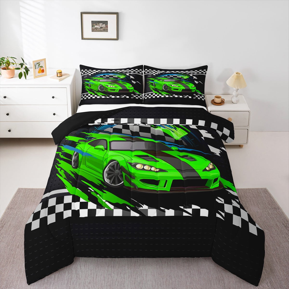 Erosebridal Green Automobile Comforter Sets Queen Size, Racing Car ...