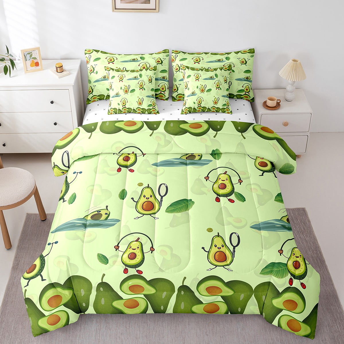 Erosebridal Green Avocado Comforter Sets King Size, Funny Fruit ...