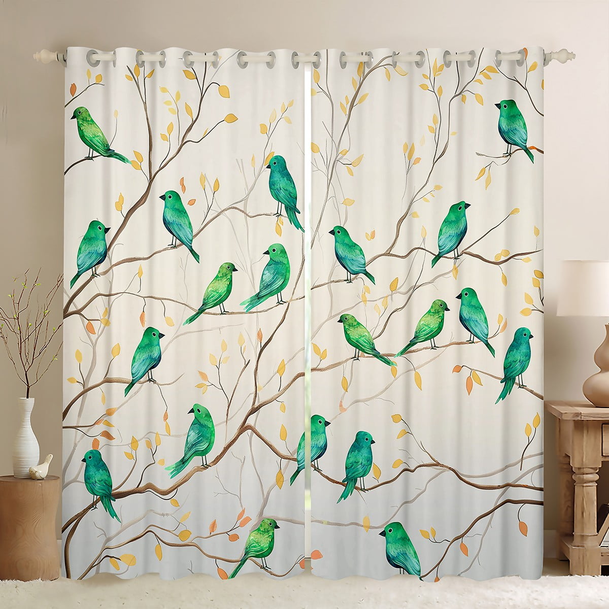 Erosebridal Green Bird Curtains for Living Room (52x63), Branches ...