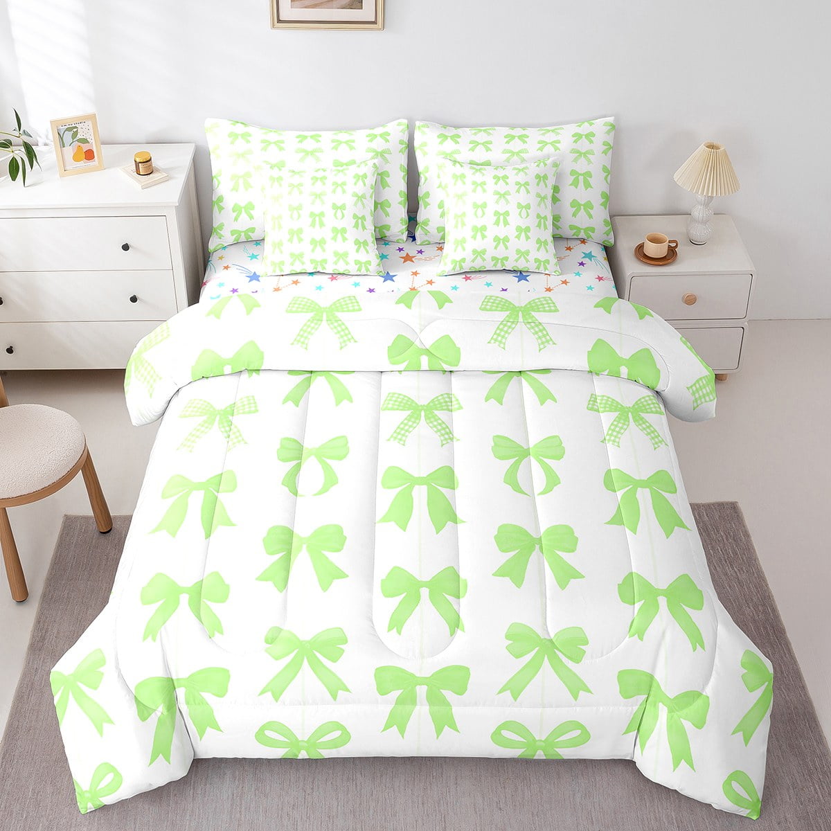 Erosebridal Green Bow Bedding Sets Twin Size,Kawaii Bowknot Comforter ...