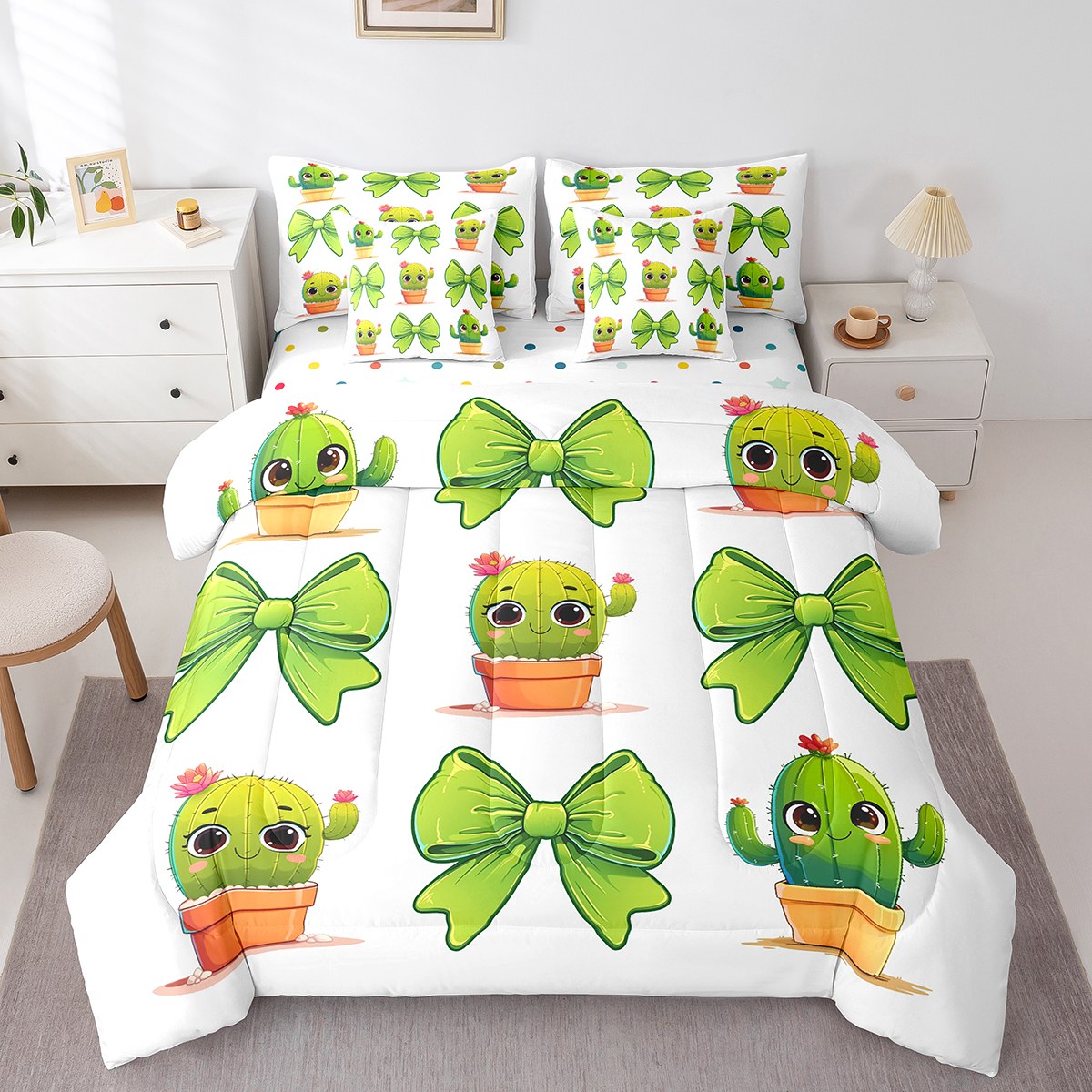 Erosebridal Green Bowknot Bedding Sets Full Size, Kawaii Cactus ...