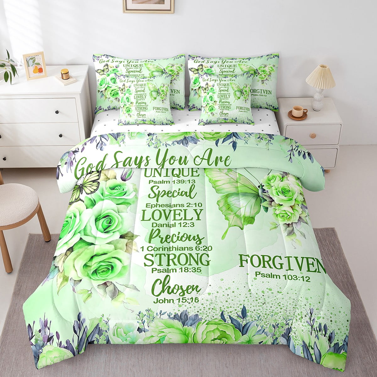 Erosebridal Green Butterfly Bedding Sets King Size, Inspirational ...