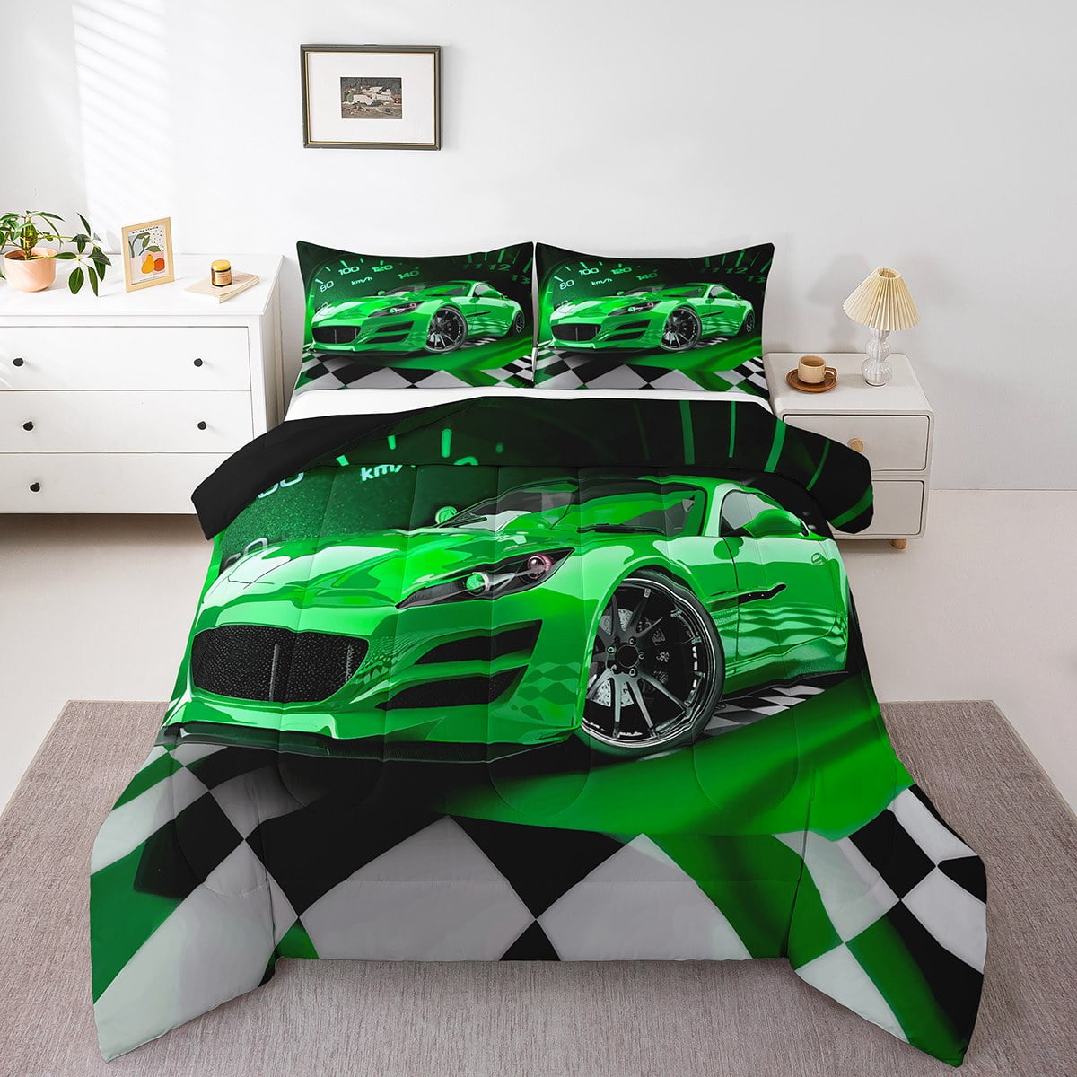 Erosebridal Green Car Bedding Twin Comforter Set,Racing Car Down ...