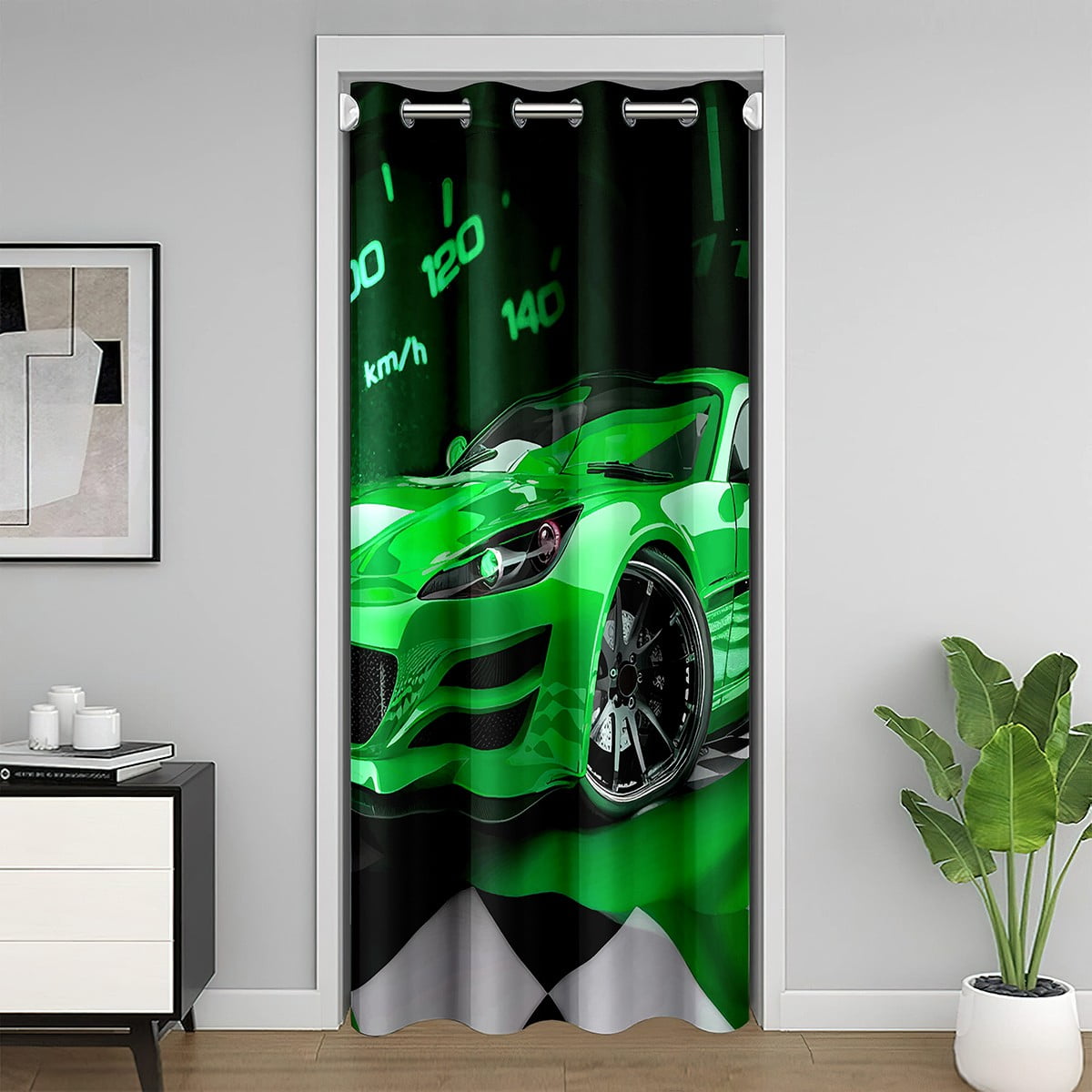 Erosebridal Green Car Door Curtain Panel 80"x42",Racing Car Room ...