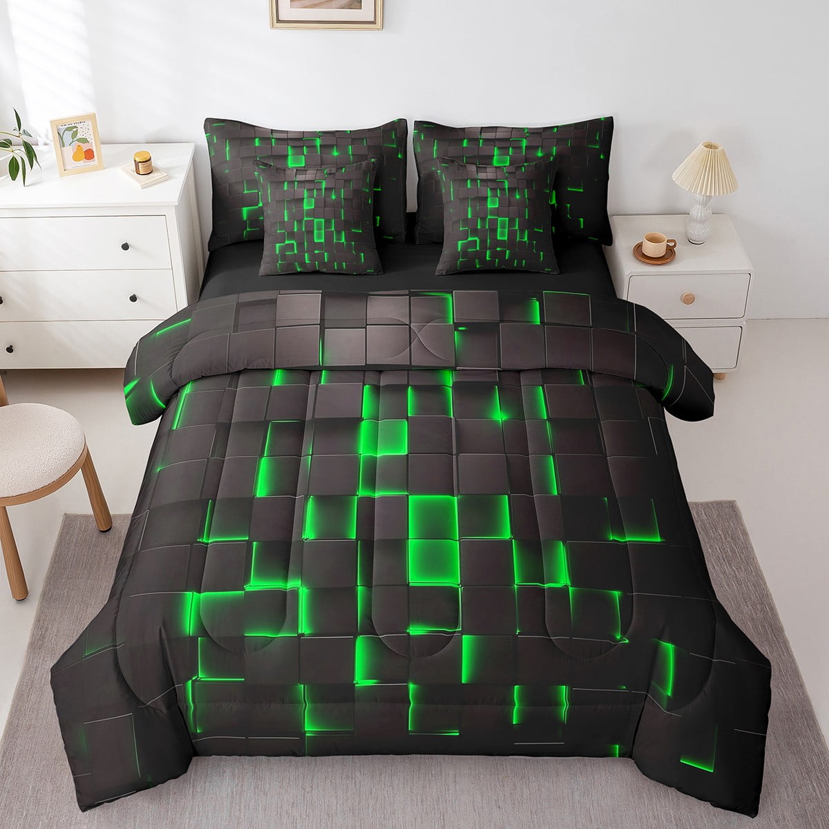 Erosebridal Green Check Bedding Queen Size,Geometric Plaid Comforter ...