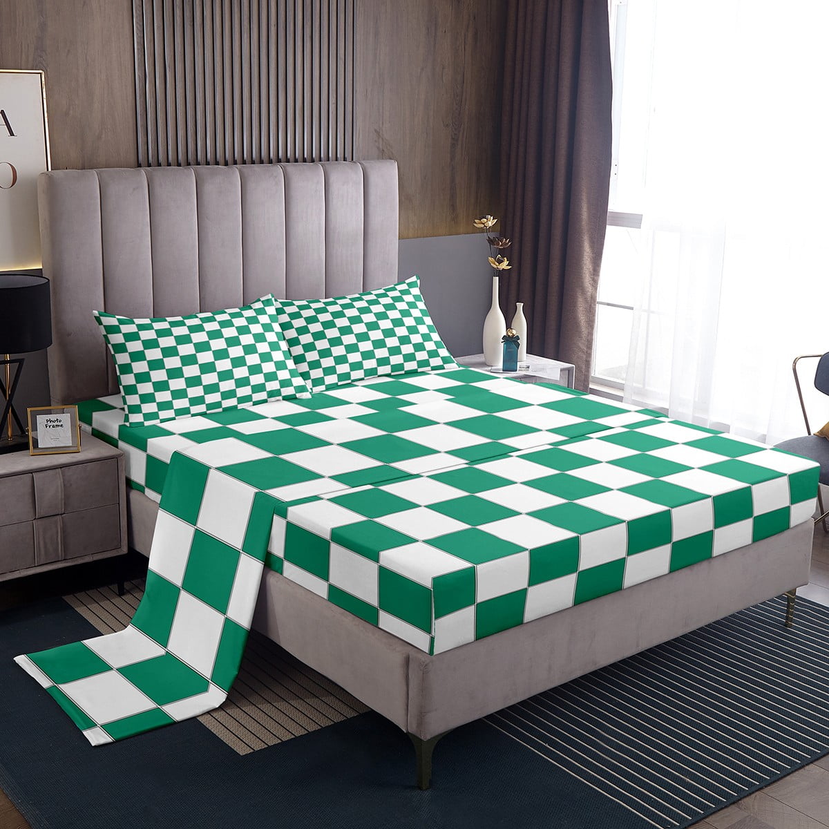 Erosebridal Green Checkered Bedding King White Emerald Green ...
