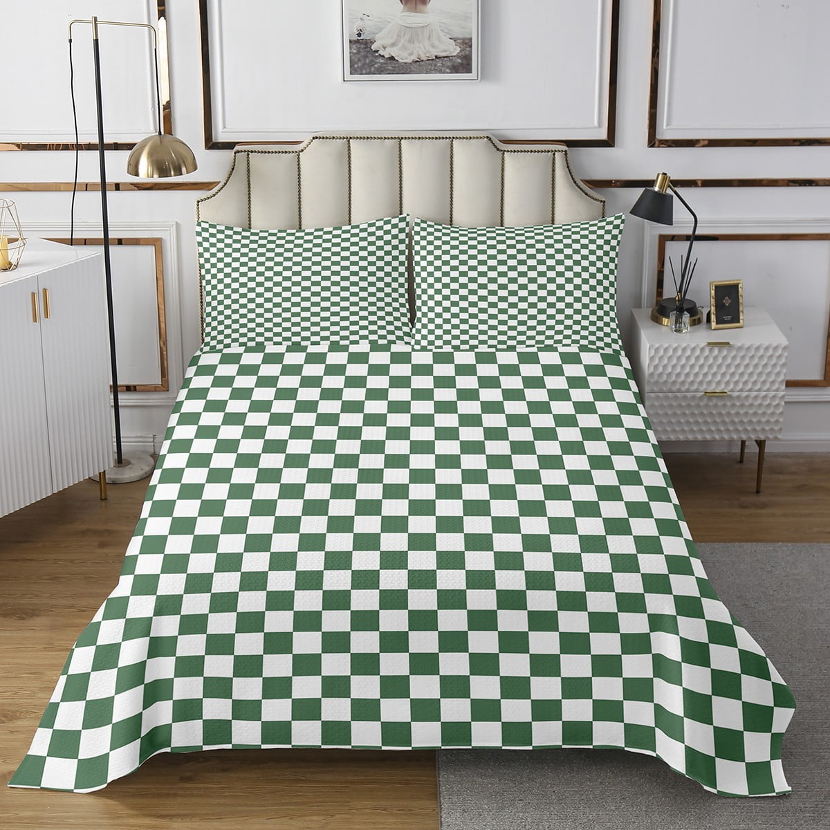 Erosebridal Green Checkered Bedspread Sets Twin Size, Farmhouse Gingham ...