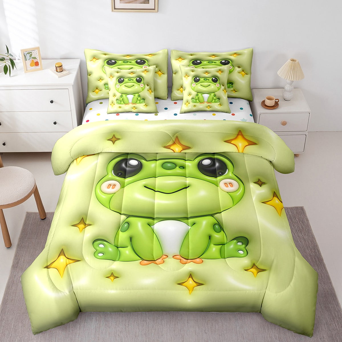Erosebridal Green Frog Prince Bedding Sets Twin Size, Kawaii Animal ...