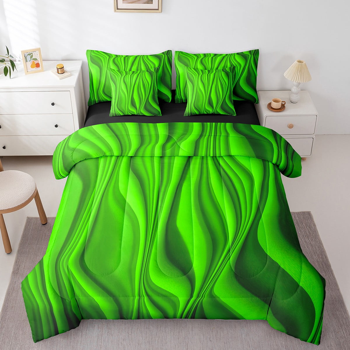 Erosebridal Green Geometric Stripes Bedding Full Size,Geometry ...