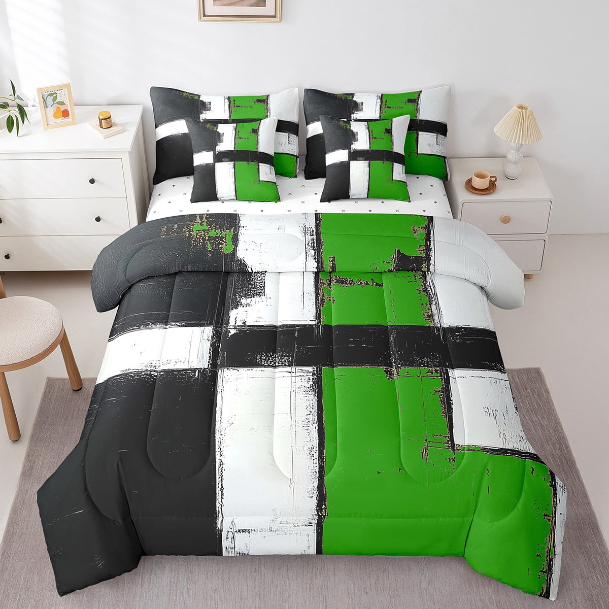 Erosebridal Green Geometry Stripes Bedding Sets Full Size,Minimalism ...