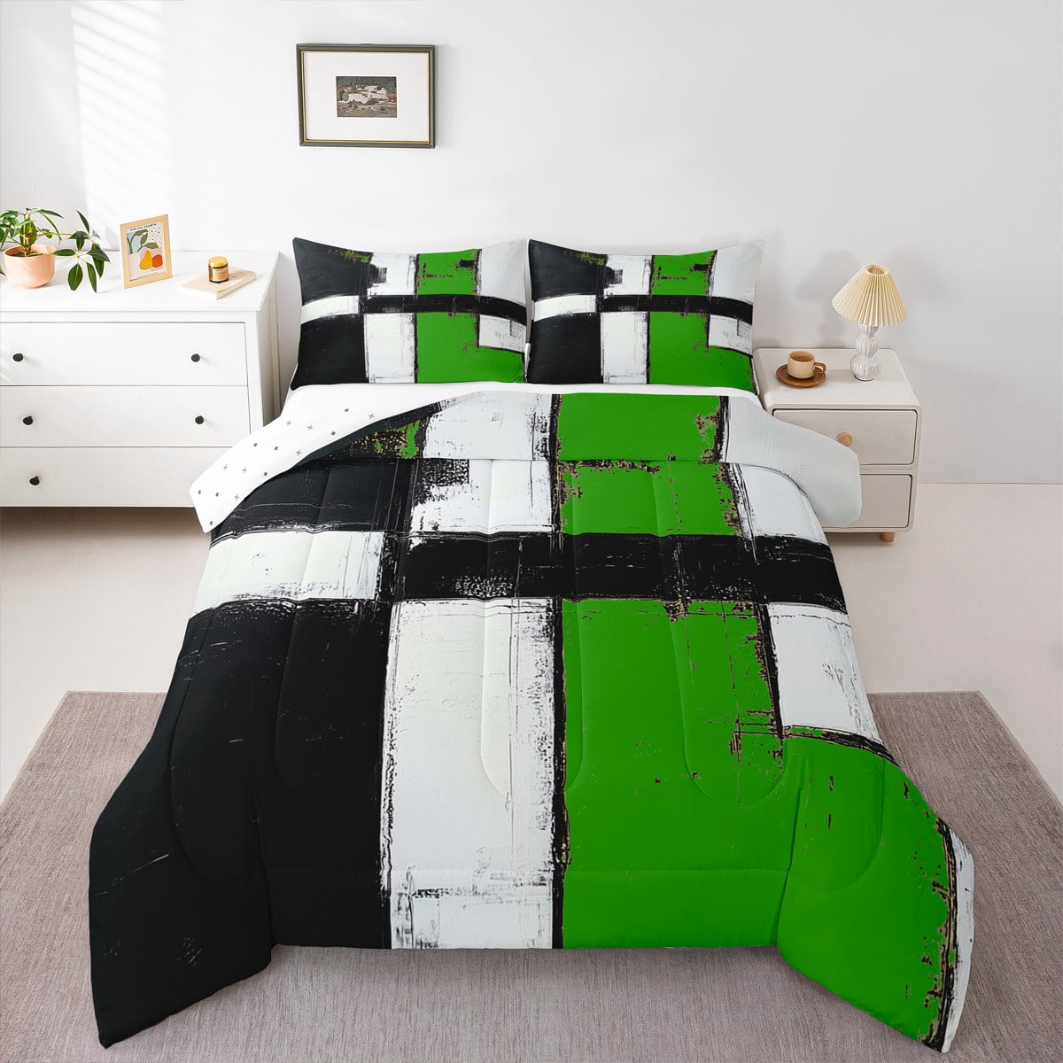 Erosebridal Green Geometry Stripes Comforter Sets Twin Size,Minimalism ...