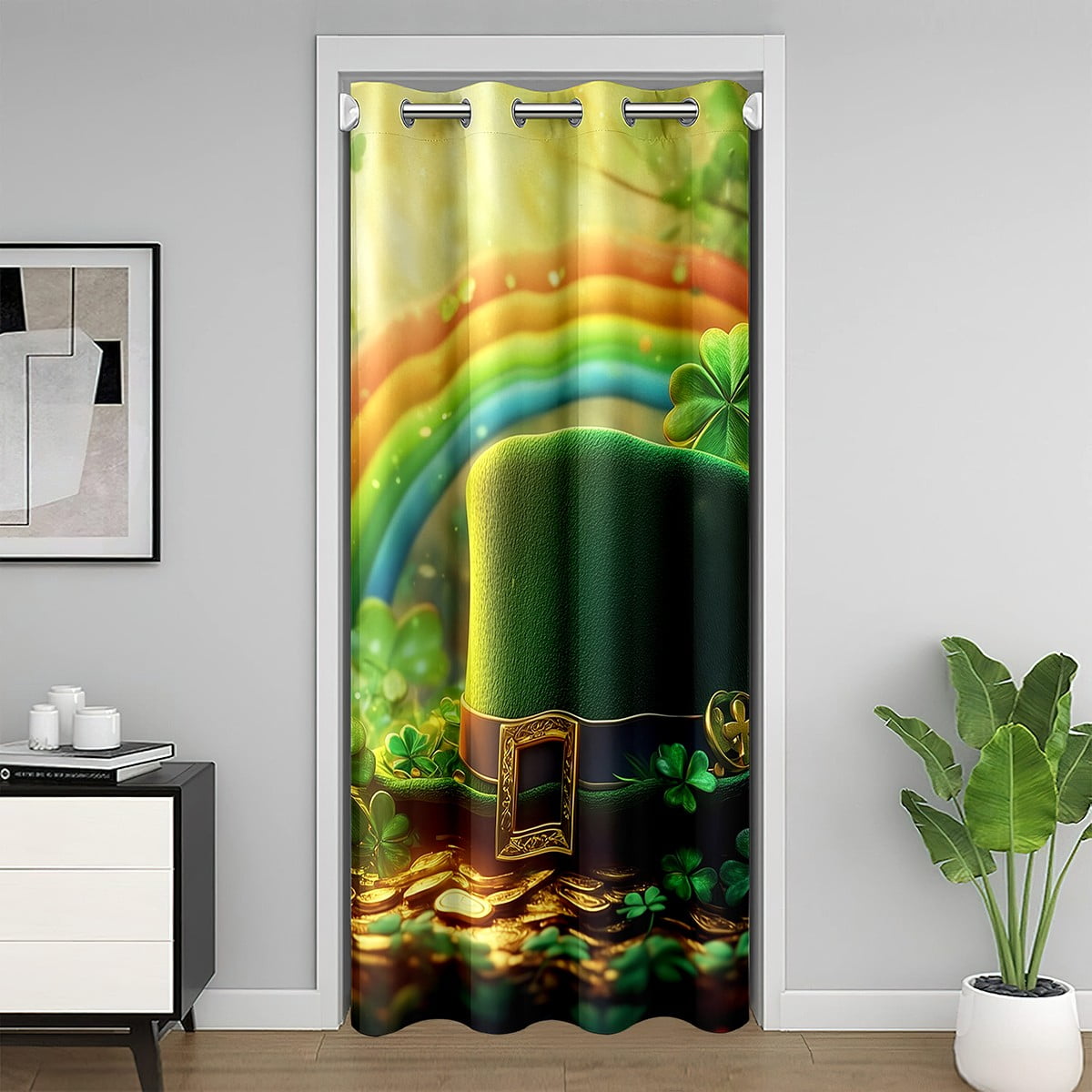 Erosebridal Green Hat Door Curtain Panel 42x80,Rainbow Four Leaf Clover ...