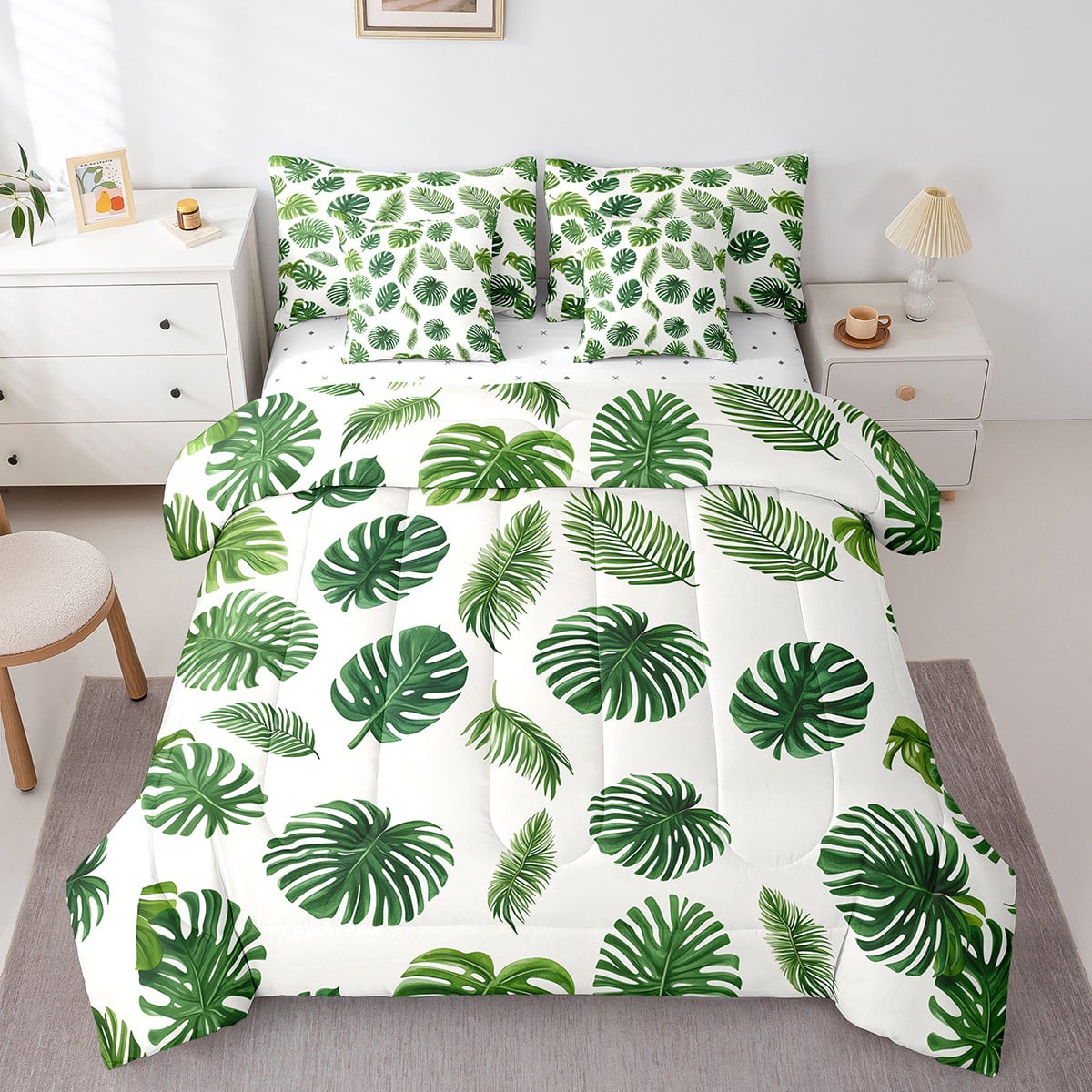 Erosebridal Green Leaves Bedding Sets Twin Size,Hawaiian Palm Leaf ...
