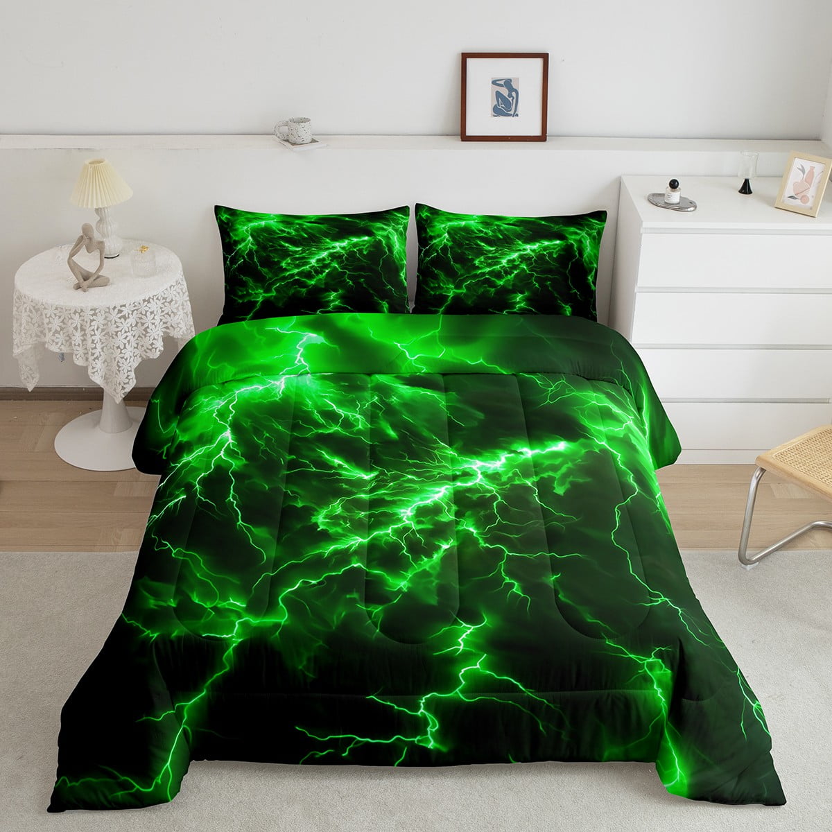 Erosebridal Green Lightning Bedding Sets with Comforter, Nature Thunder ...