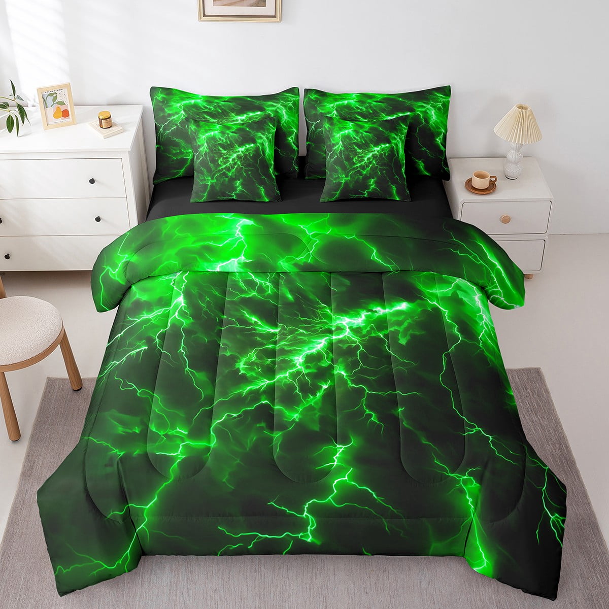 Erosebridal Green Lightning Bedding Sets Full Size, Nature Thunder ...