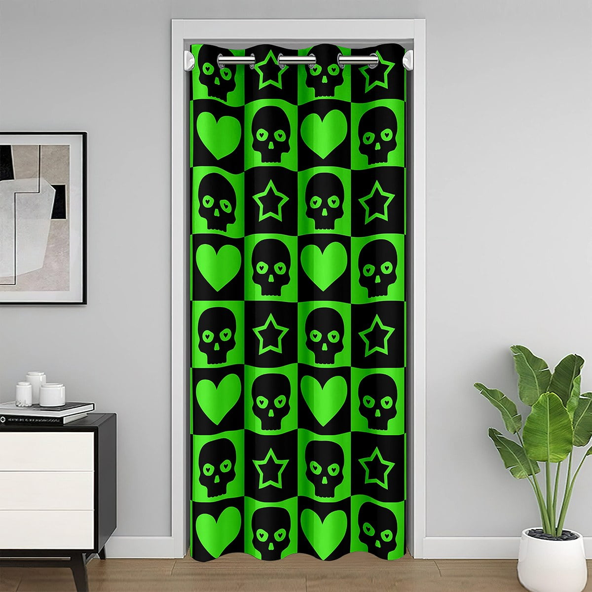 Erosebridal Green Love Heart Door Curtain For Door Window 52x80, Patchwork Geometric Door Drape ...
