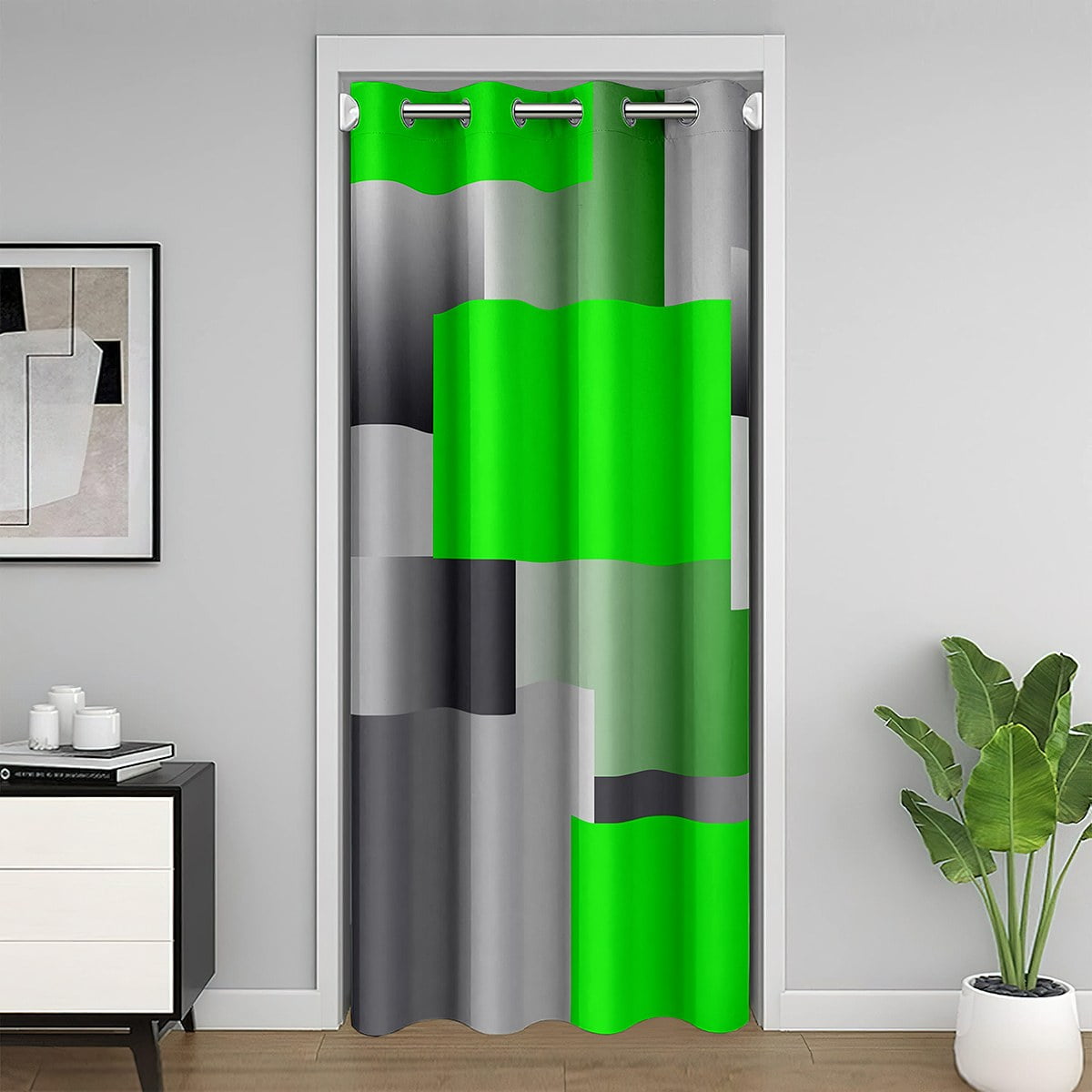 Erosebridal Green Rectangle Door Curtain Panel 80"x42",Geometric Square ...