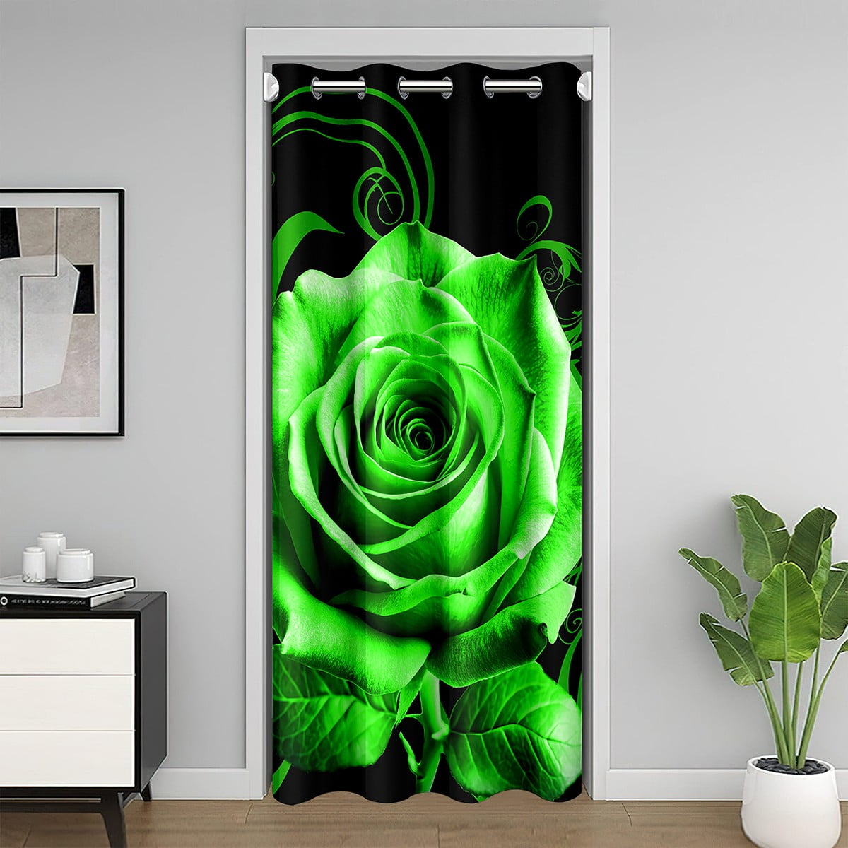 Erosebridal Green Rose Door Curtain for Doorway 52"x80" Rose Floral Flower Room Divider Curtain ...