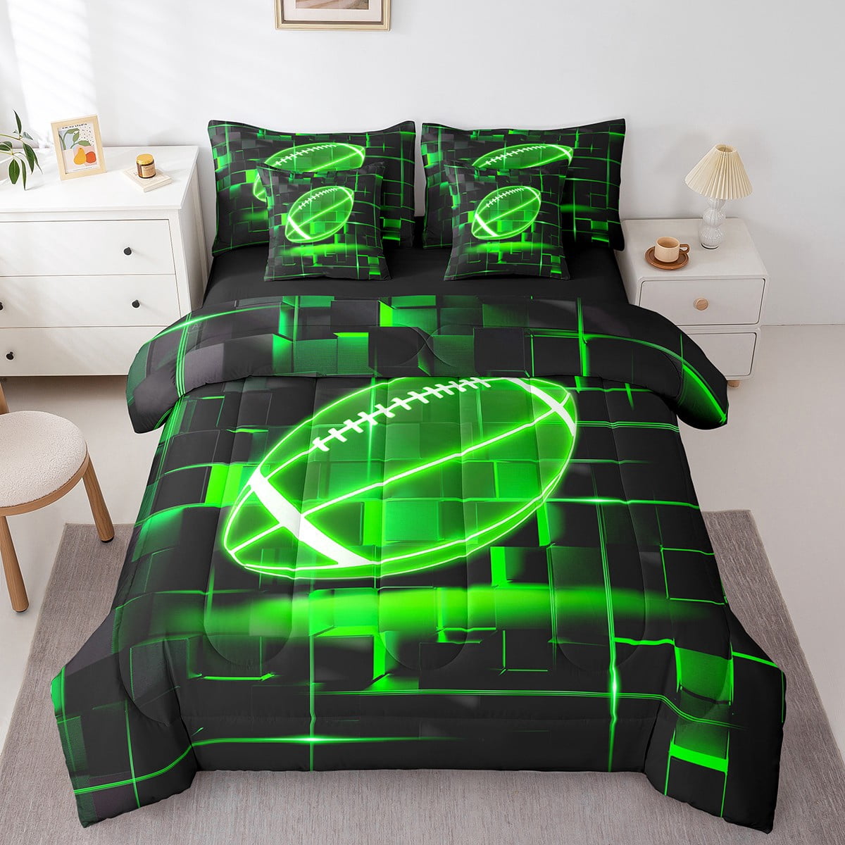 Erosebridal Green Rubgy Bedding Sets King Size,Modern Geometric Grid ...