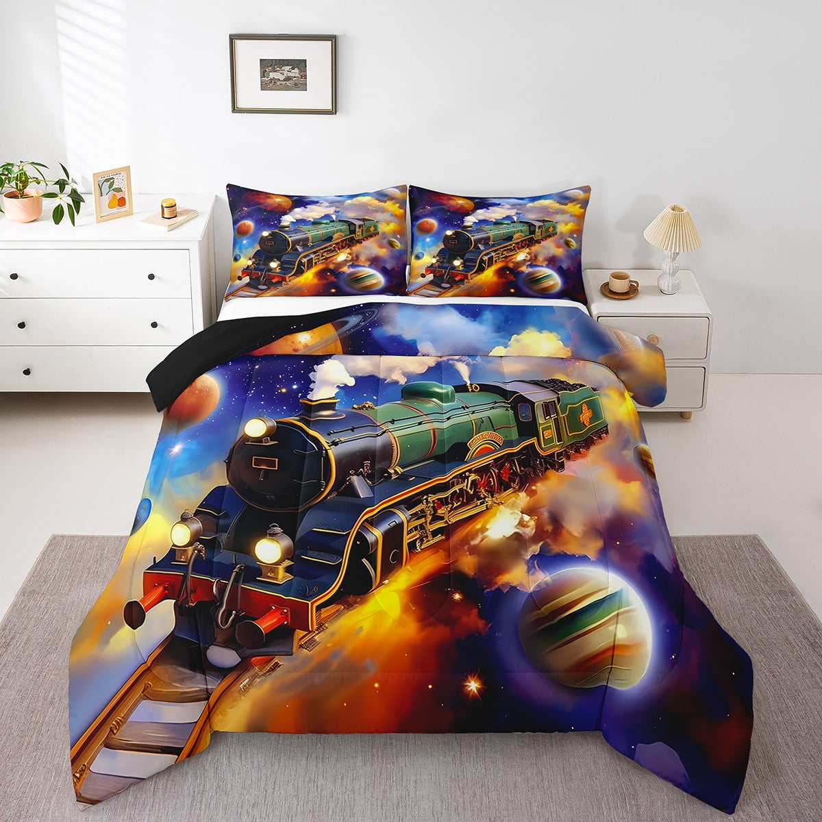Erosebridal Green Train Bedding King Comforter Set,Galaxy Universe ...