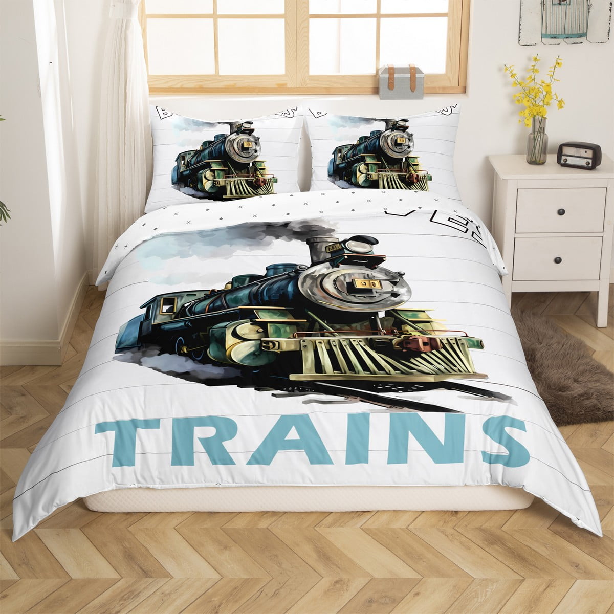 Erosebridal Green Train Comforter Cover King,Railway Railroad Duvet ...