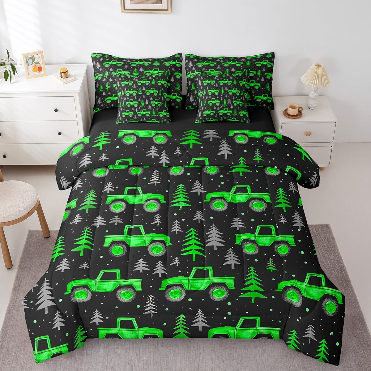 Erosebridal Green Truck Bedding Sets Queen Size, Cartoon Tractor ...
