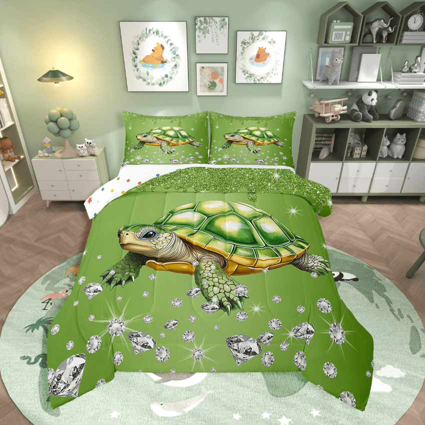 Erosebridal Green Turtle Comforter Sets Queen Size,Crystal Sequin Print ...