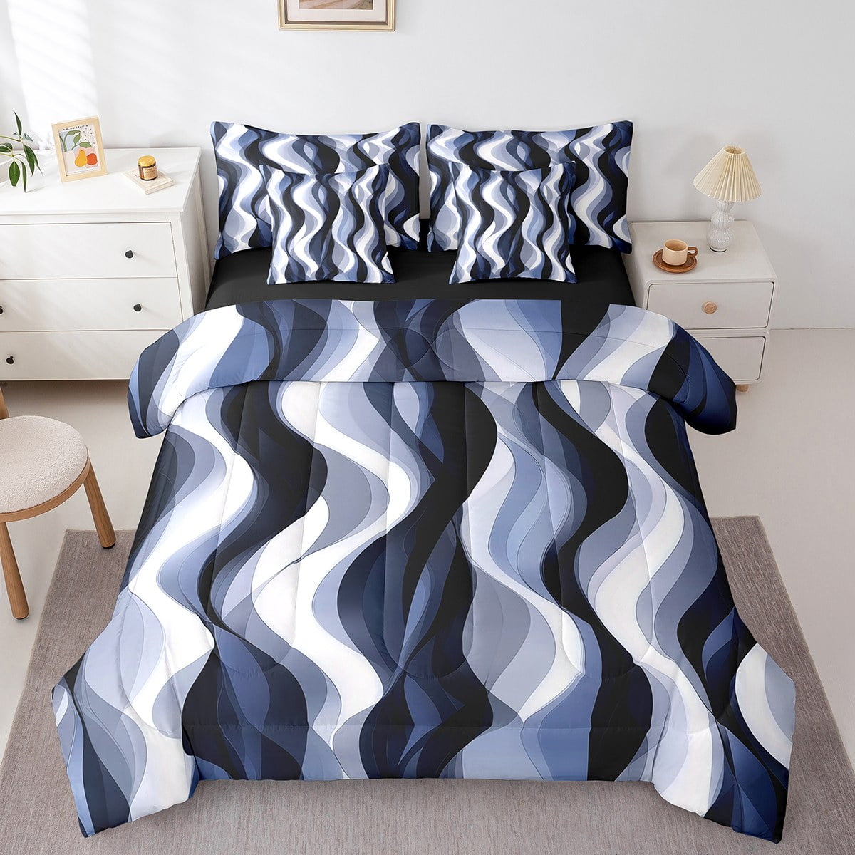 Erosebridal Grey Blue Geometry Bed in a Bag Full size, Abstract Ombre ...
