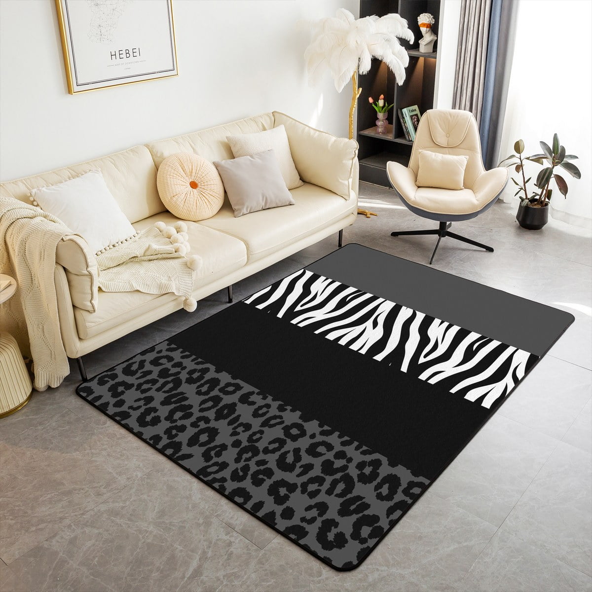 Erosebridal Grey Cheetah Print Area Rugs For Living Room 6'6" x 4'11 ...