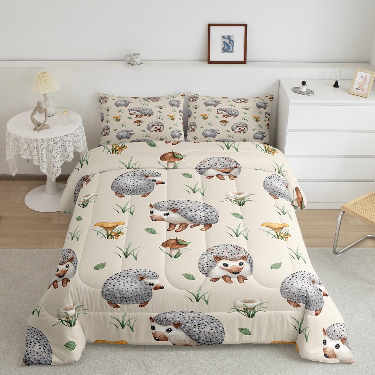 Erosebridal Grey Hedgehog Bedding Set Full Cute Kawaii Animal Comforter ...