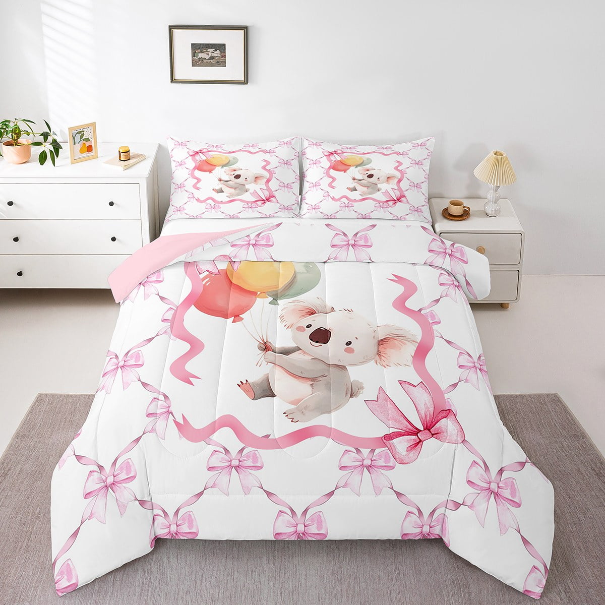 Erosebridal Grey Koala Bedding Twin Comforter Set, Dreamy Bowknot Down ...