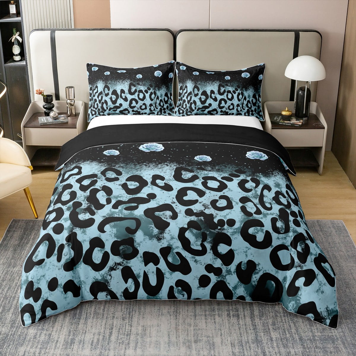 Erosebridal Grey Leopard Print 100% Cotton Comforter Cover Full, Chic ...