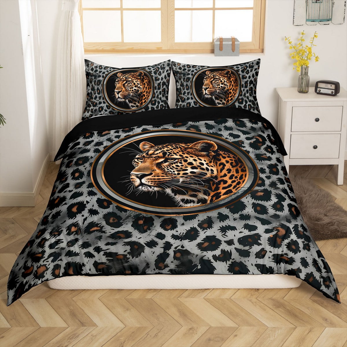 Erosebridal Grey Leopard Print Duvet Cover Twin, 3D Cheetah Bedding ...