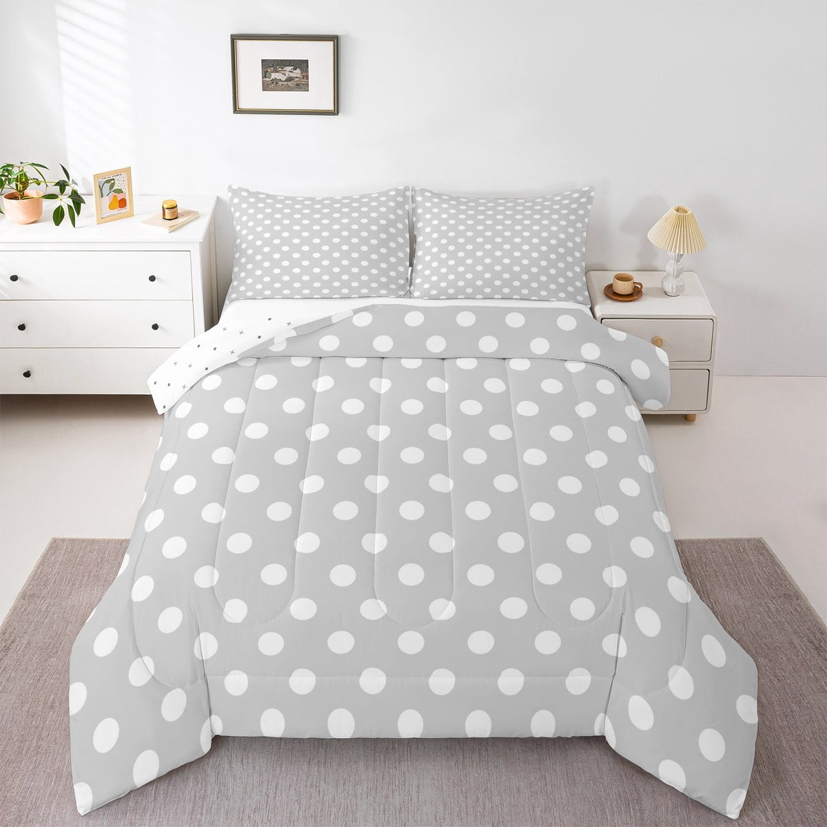 Erosebridal Grey Polkadot Comforter Sets Queen Size, Modern Simple ...