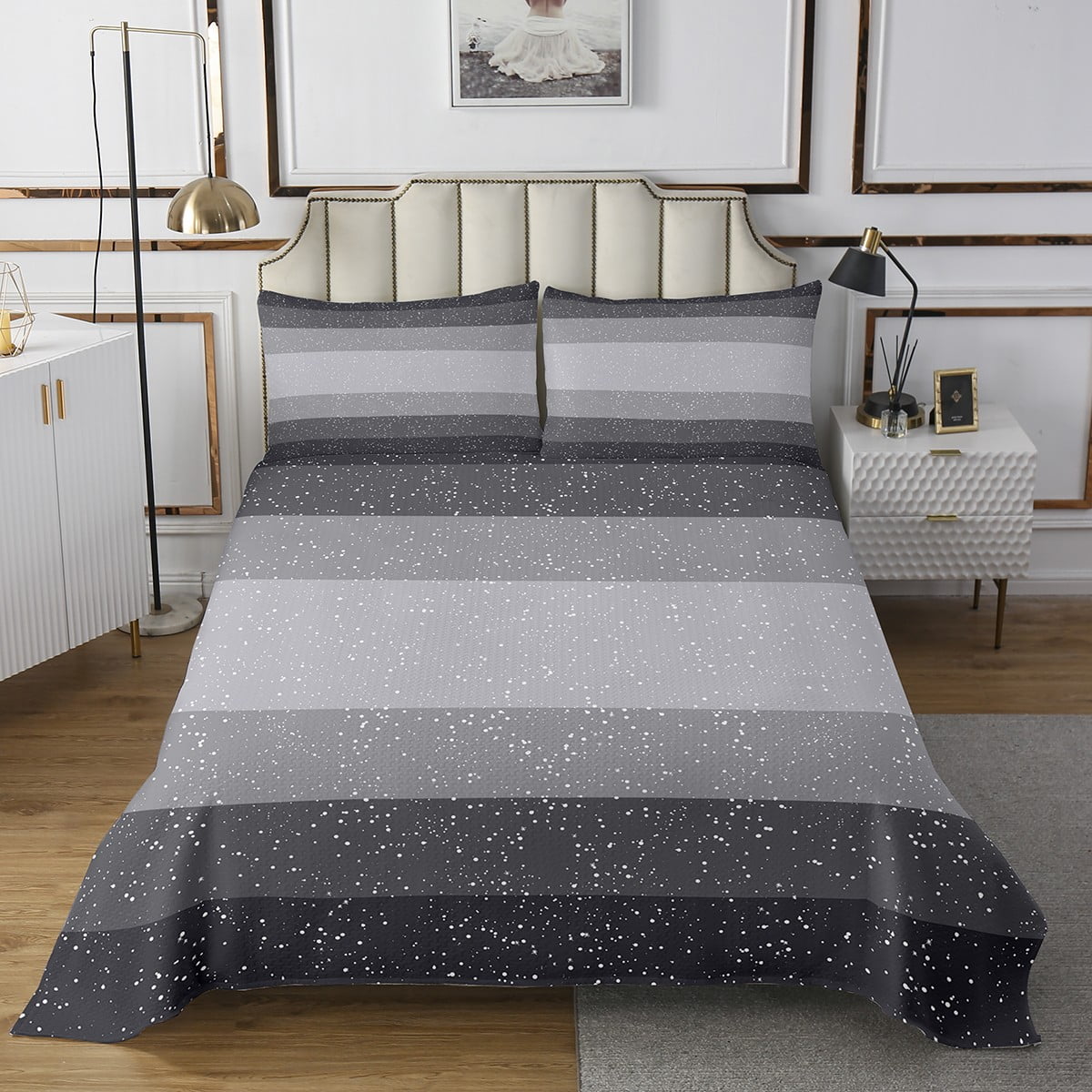Erosebridal Grey Stripes Geometric Bedspread Sets Queen Size, Chic ...