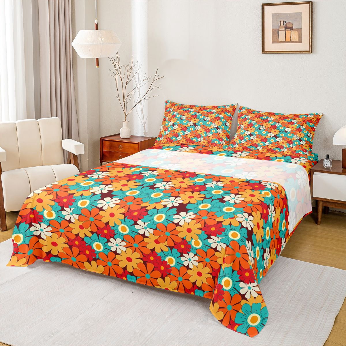 Erosebridal Groovy Floral Full Size Sheets for Kids Girls, Vintage ...