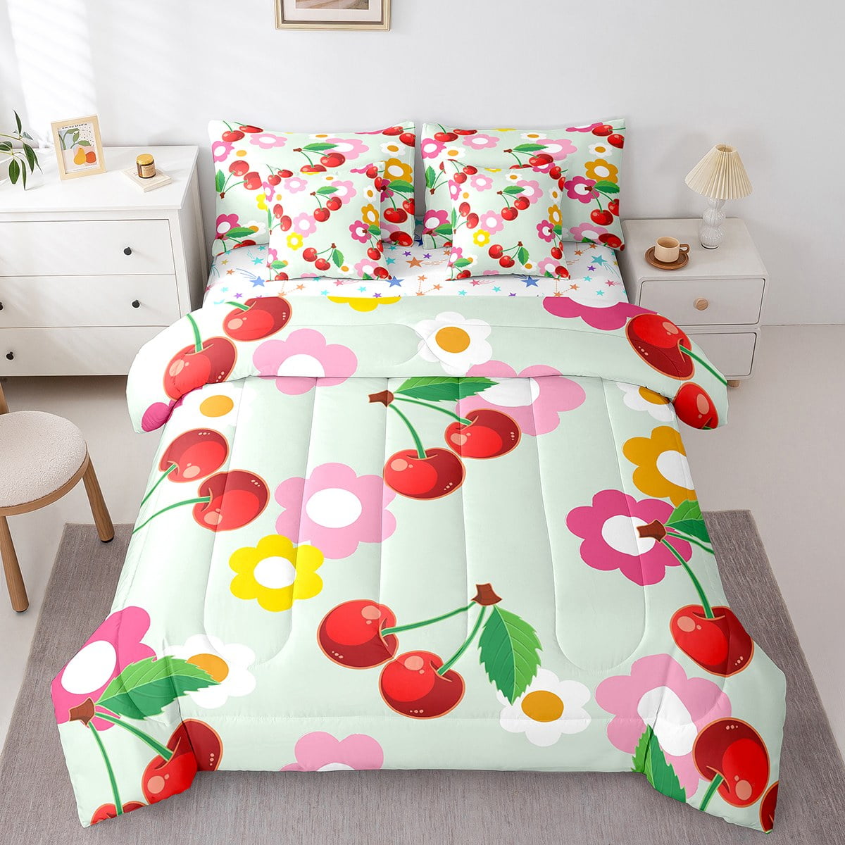 Erosebridal Groovy Flower Bedding Sets Twin Size,Fruit Cherry Comforter ...