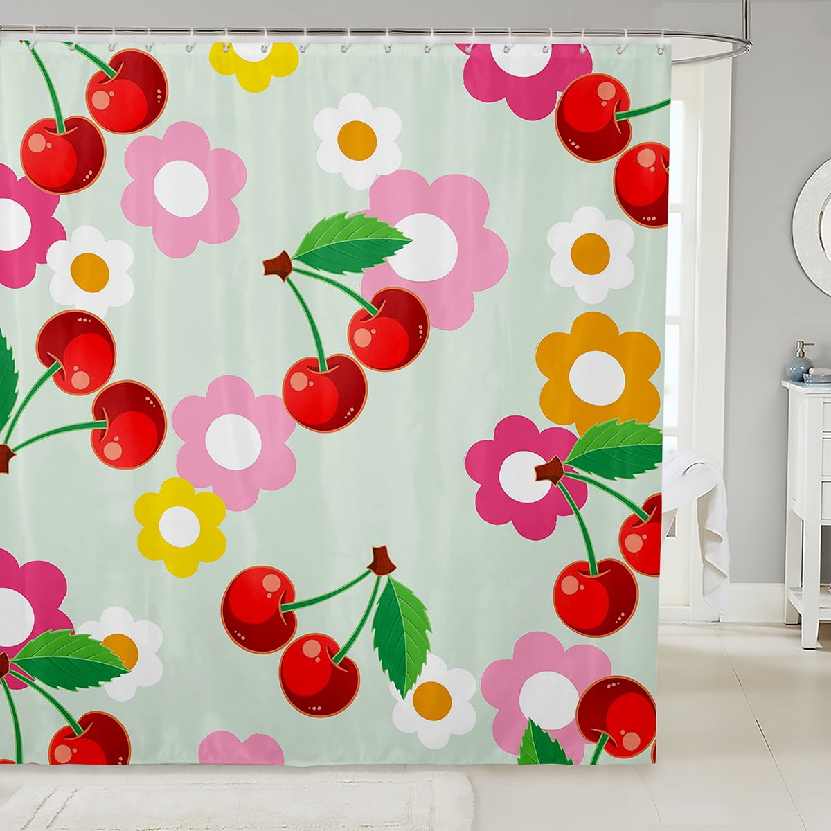 Erosebridal Groovy Flower Shower Curtain 72x72,Fruit Cherry Bath ...