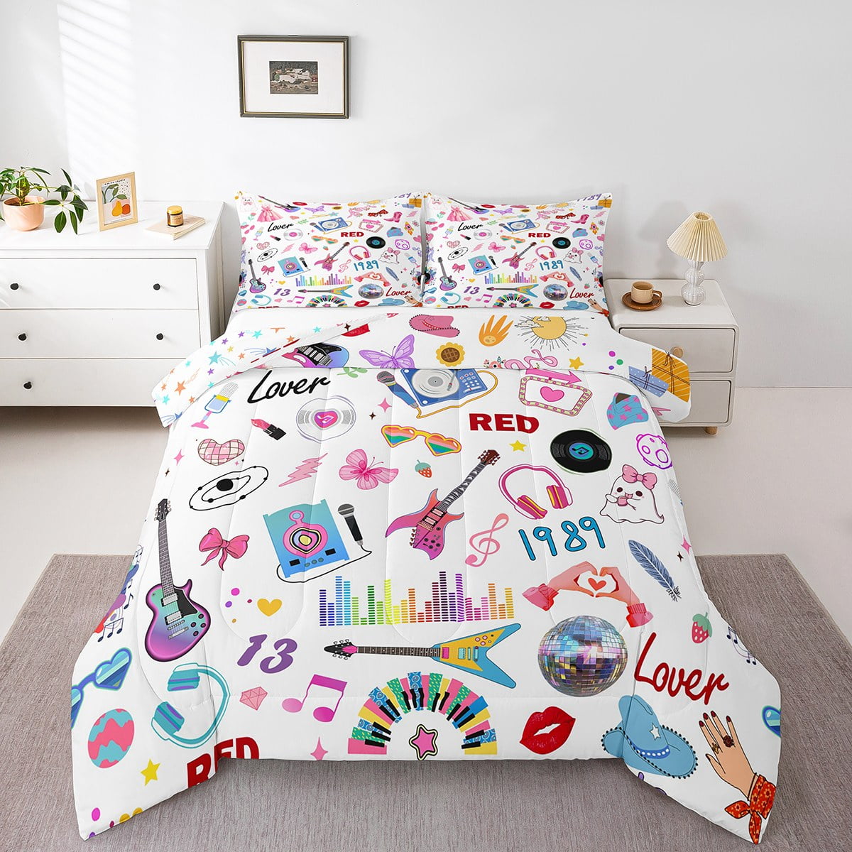Erosebridal Guitar Tape Microphone Comforter Sets,Disco Ball Butterfly ...