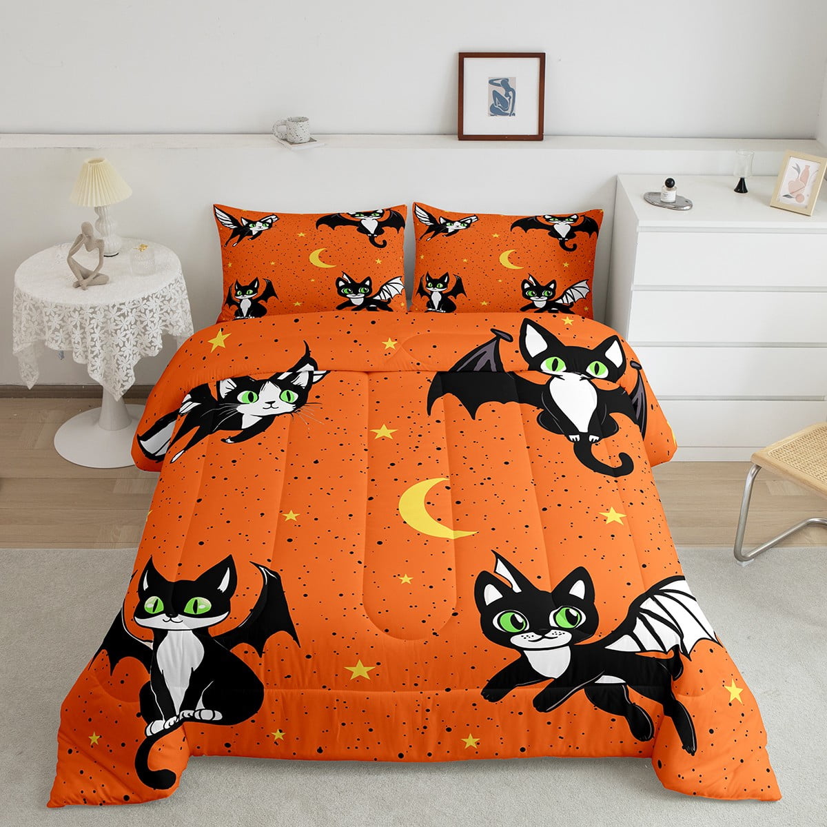 Erosebridal Halloween Cat Comforter Sets King Size, Magical Kitten Down ...