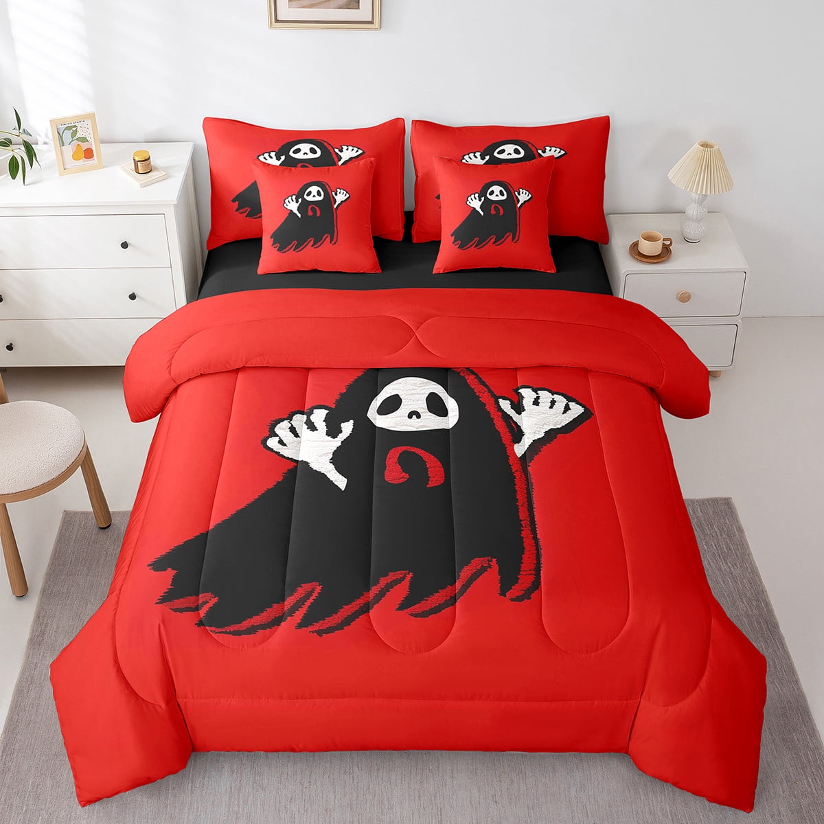 Erosebridal Halloween Ghost Bedding Twin Size, Black Red Bed Set ...
