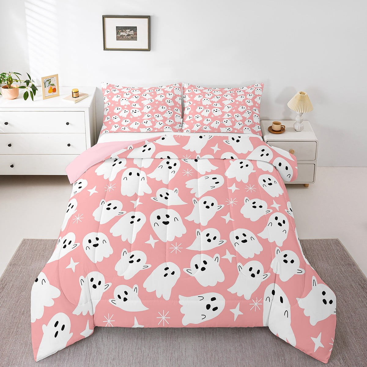 Erosebridal Halloween Ghost Comforter Sets Full Size, Pink White ...