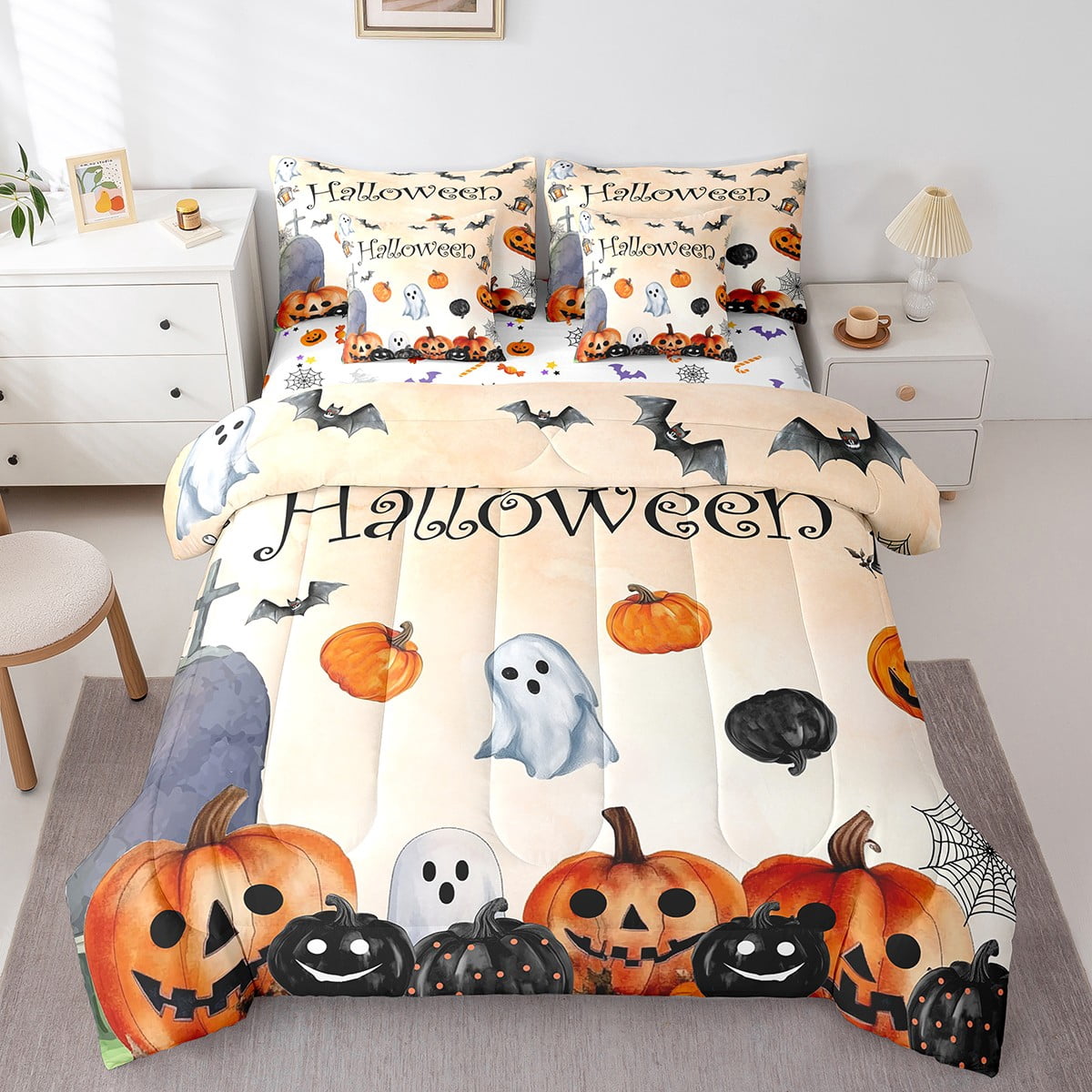 Erosebridal Halloween Pumpkin Twin Comforter Set 7 Piece Gothic Ghost ...