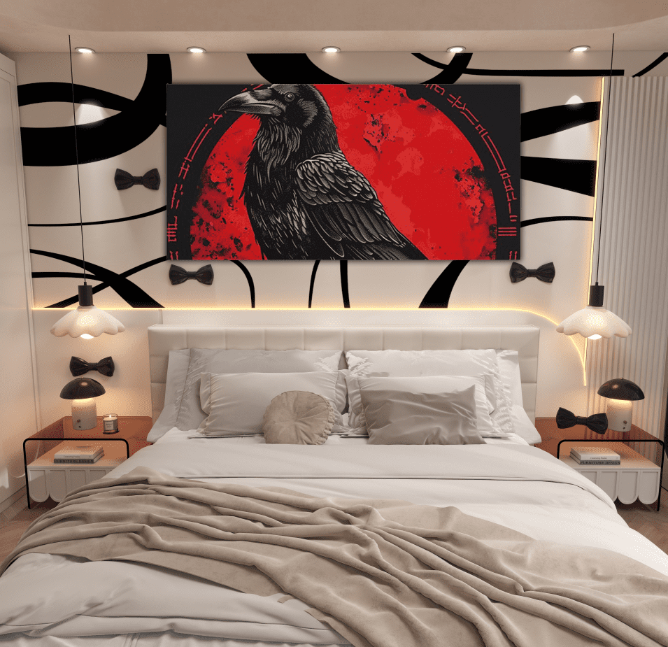 Erosebridal Halloween Raven Paintings Wall Decor Bedroom, Red Moon ...
