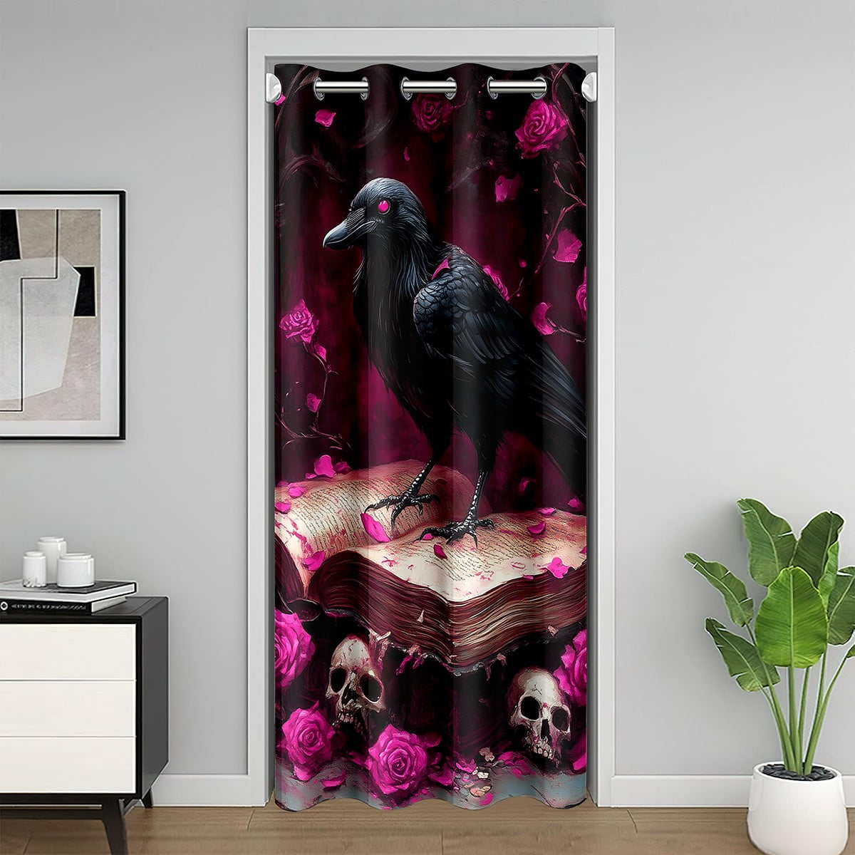 Erosebridal Halloween Skeleton Door Curtain Panel 52x84, Black Crow ...